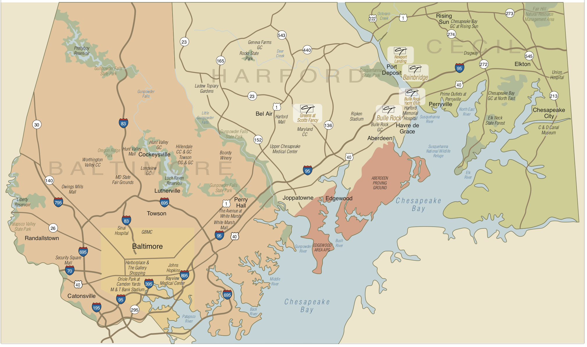 Map of Three Chesapeake Bay Counties – Level Five Graphics